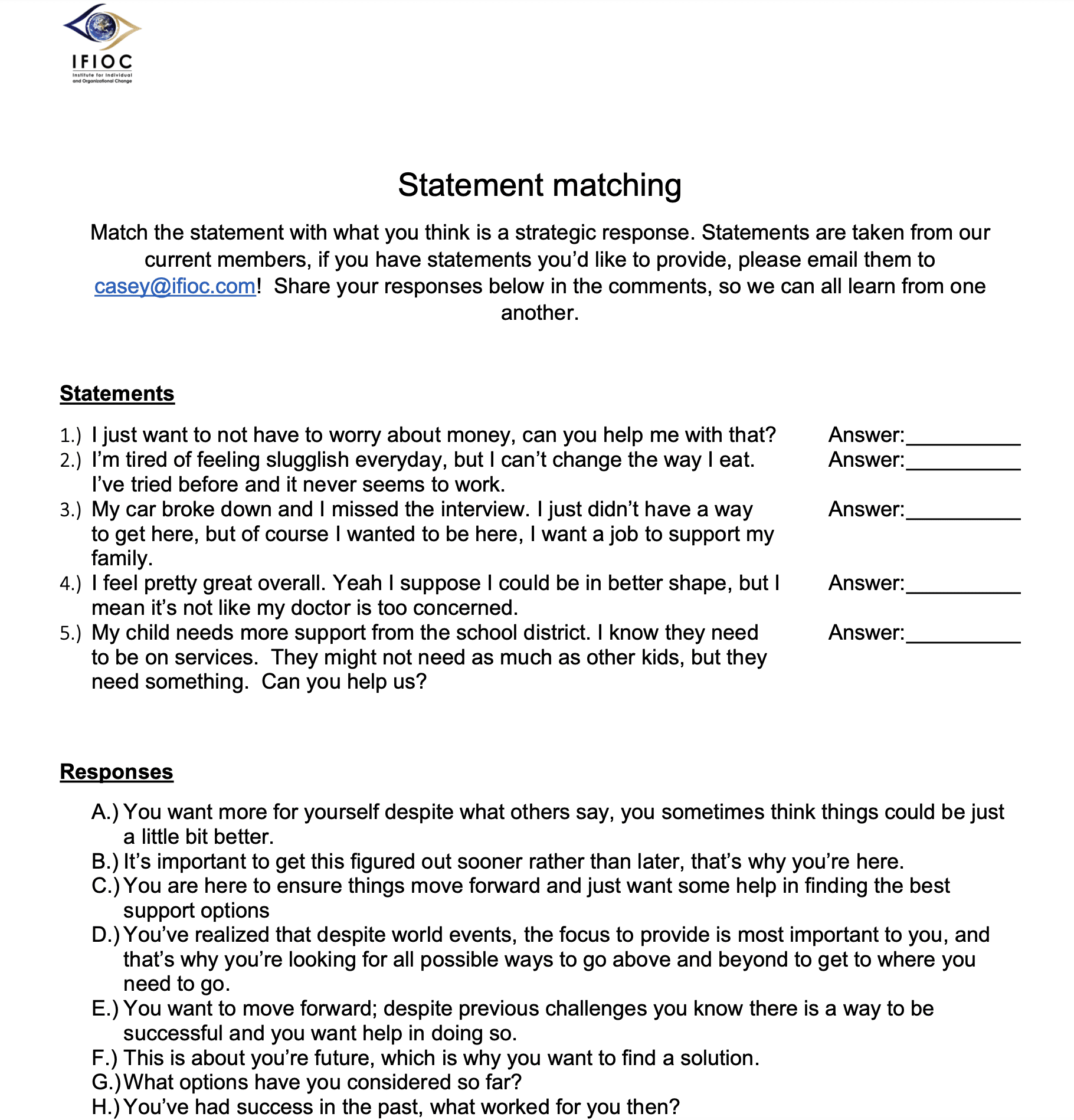 Skill building Worksheet-Statement matching - IFIOC